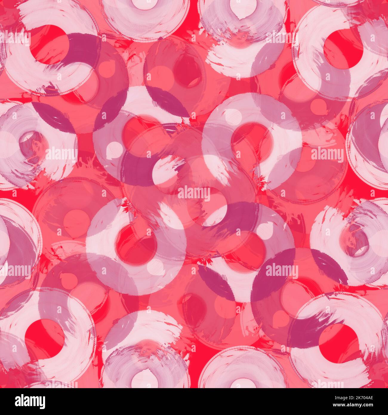Seamless pattern with red,rosybrown semi-rings paint brush strokes ...