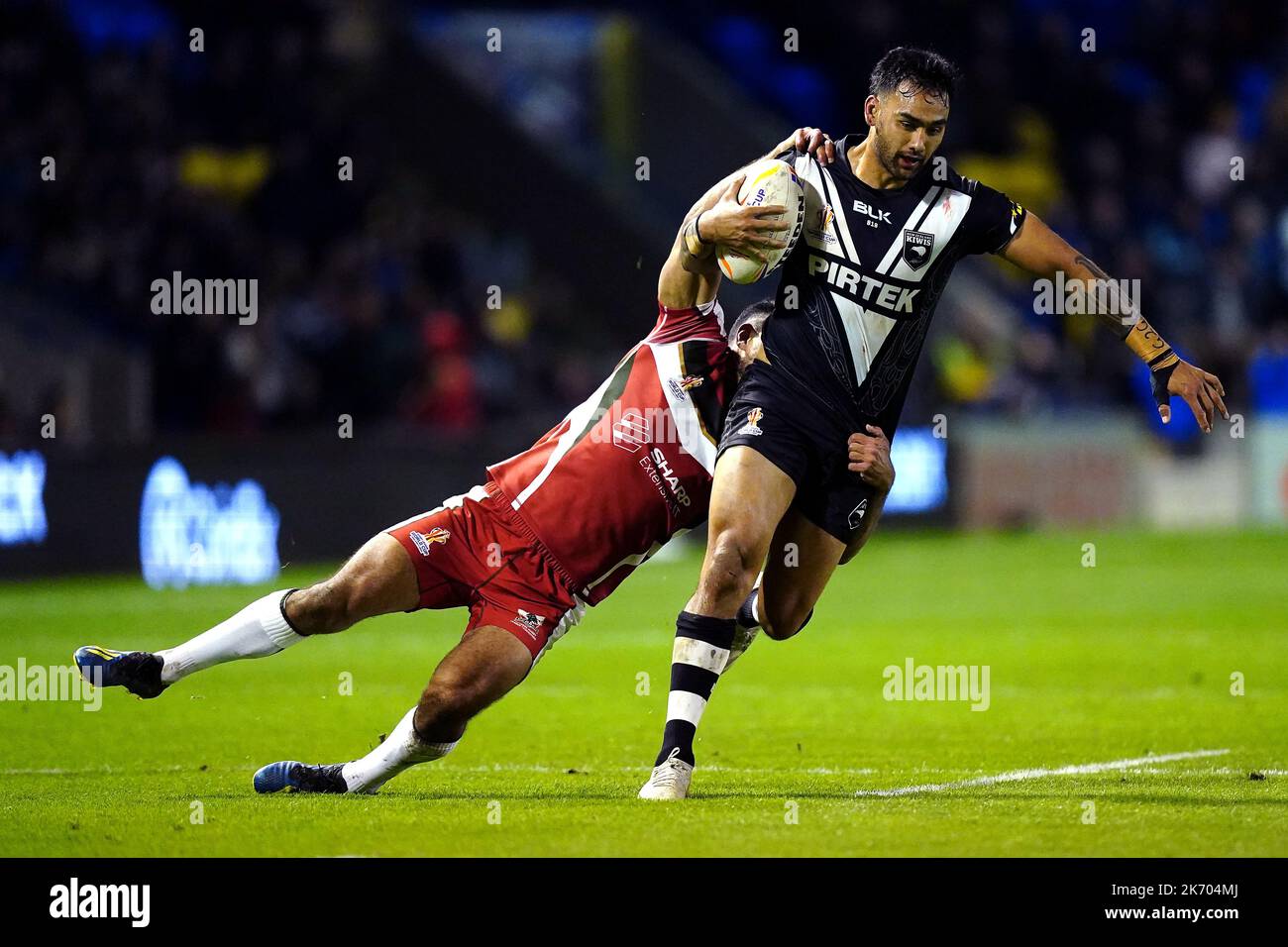 New Zealand's Briton Nikora (right)is tackled by Lebanon's Reece ...