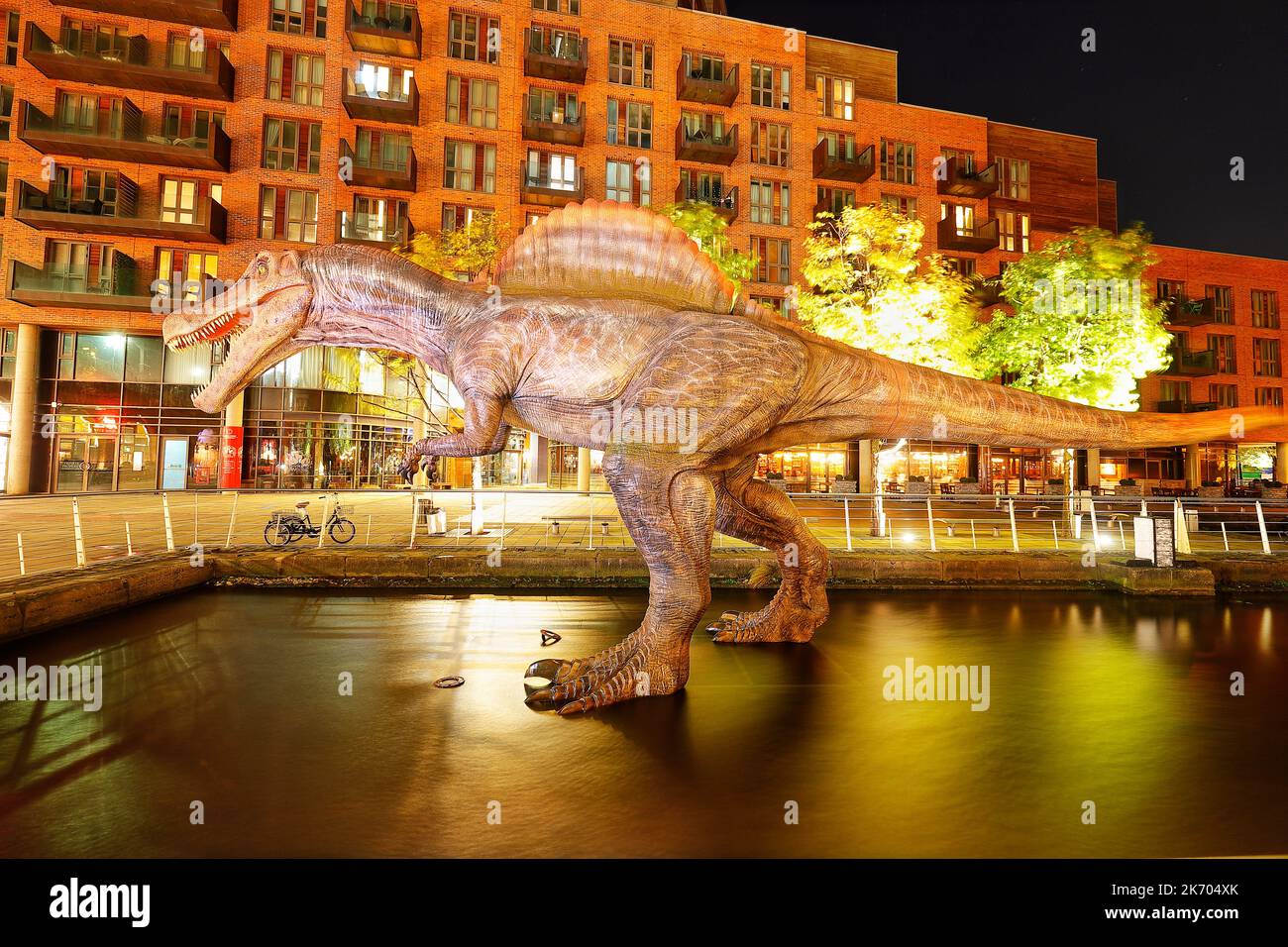 A lifesized replica of a Spinosaurus at Granry Wharf in Leeds, which is ...