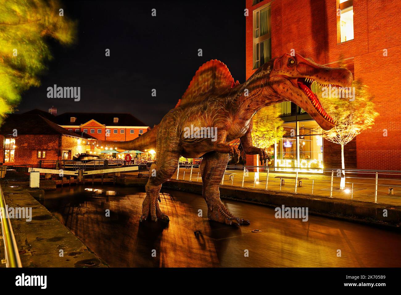 A lifesized replica of a Spinosaurus at Granry Wharf in Leeds, which is ...