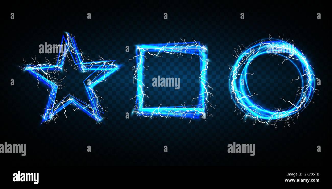 Glowing blue magic light frames, lightning bolts. borders, corners and ...