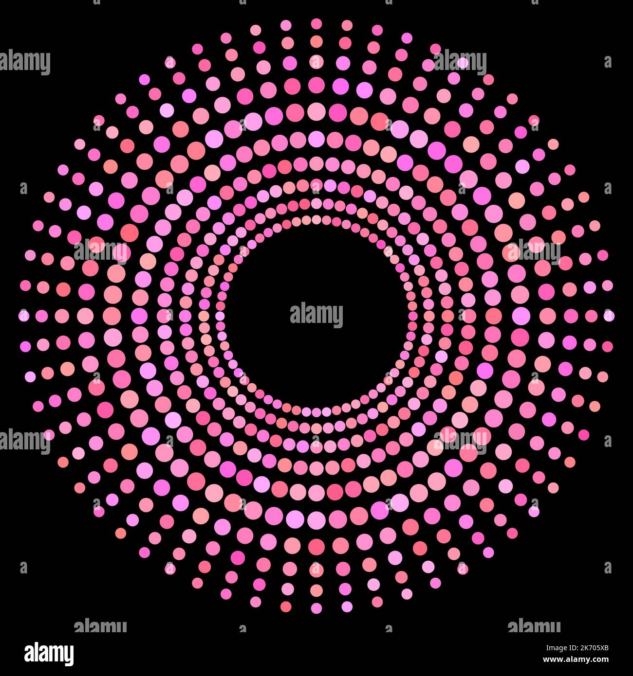 Pink Dotted Circle Isolated on Black Background. Halftone Icon Stock ...