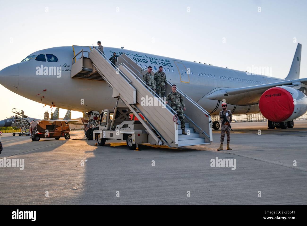U.S. Airmen, assigned to the 378th Air Expeditionary Wing, exit a Royal ...