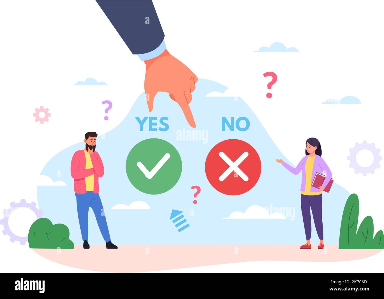 People choosing yes no button. Opportunity convince concept, hand ready ...