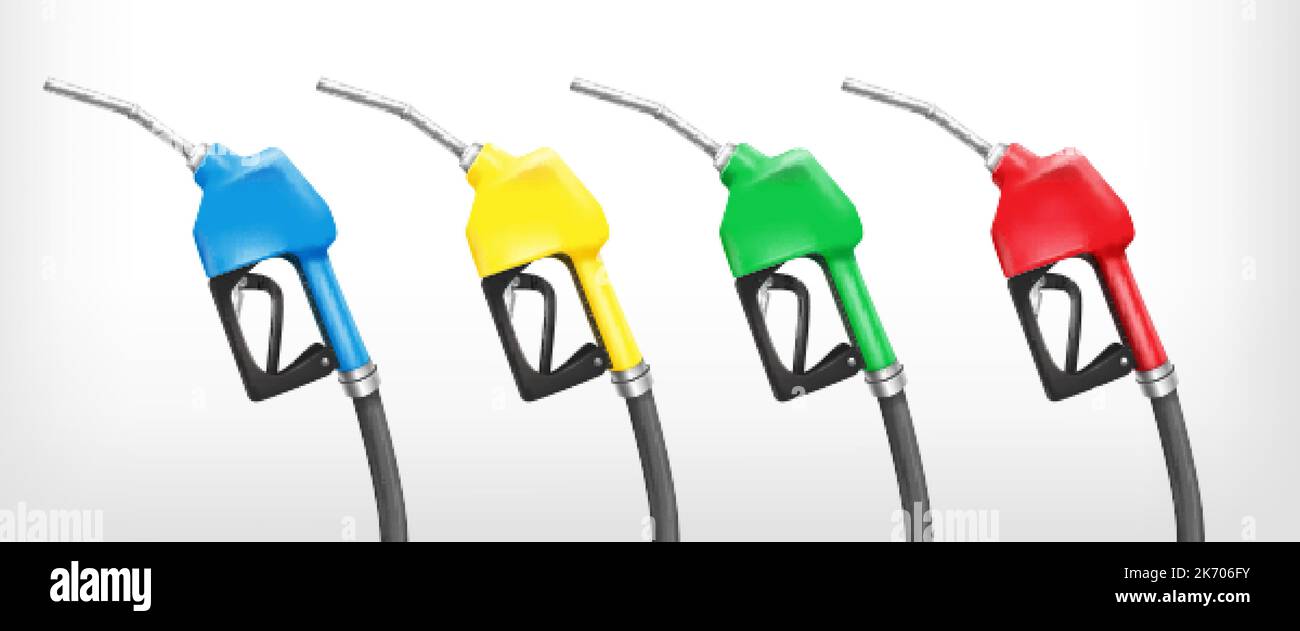 Realistic fuel nozzles. Color isolated gas guns, 3d fueling pistols for ...