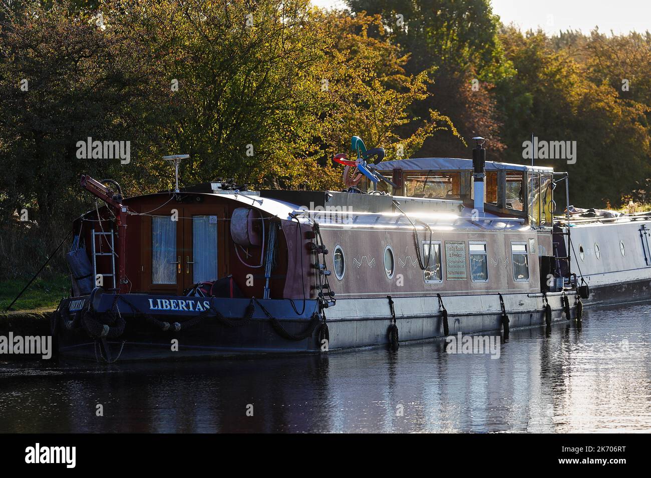 A barge moored along the Aire & Calder Navigation in Woodlesford,Leeds ...