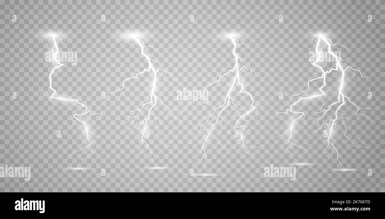 Set of lightning magical and bright light effect. Thunderstorm with ...
