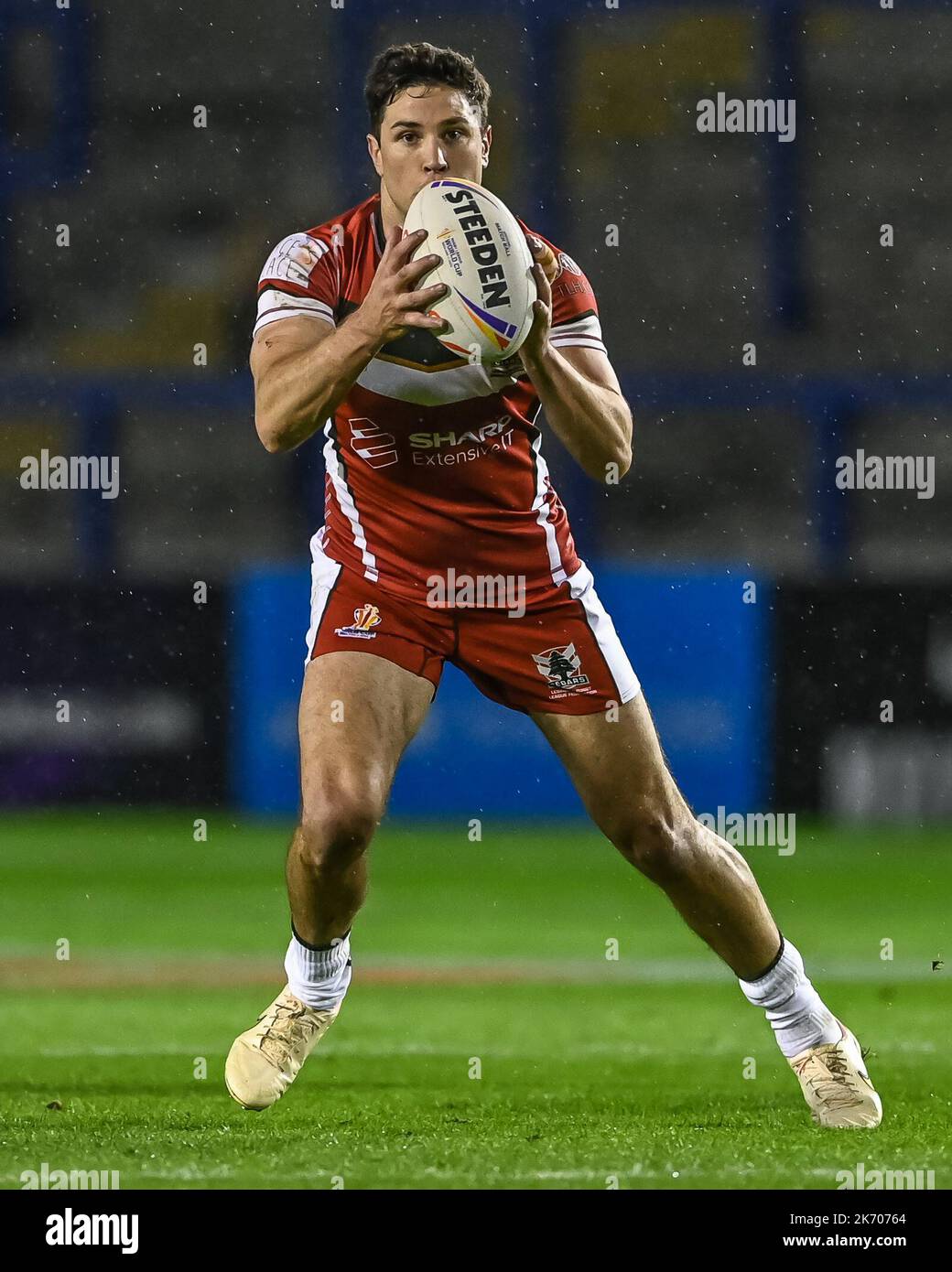 Warrington, UK. 16th October, 2022. Mitchell Moses of Lebanon in action ...