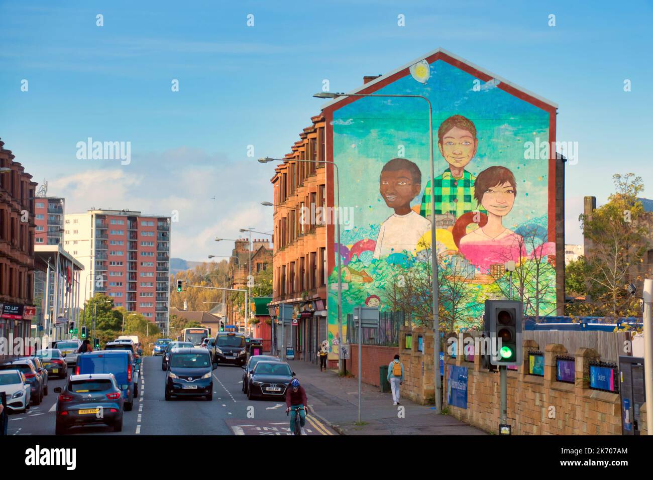 multicultural mural on maryhill road glasgow Stock Photo - Alamy