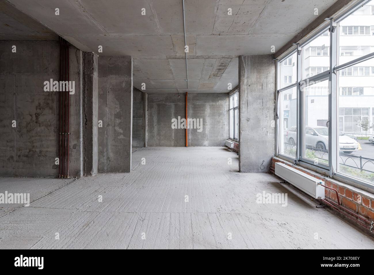 Empty concrete commercial space without finishing with partitions Stock ...