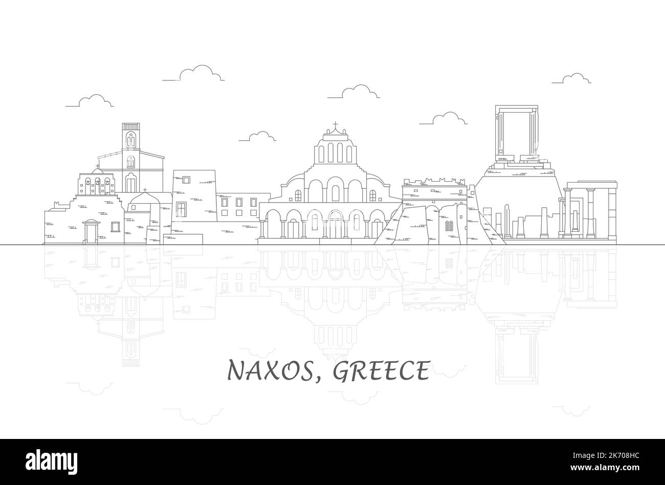 Outline Skyline panorama of Naxos, Cyclades Islands, Greece - vector ...