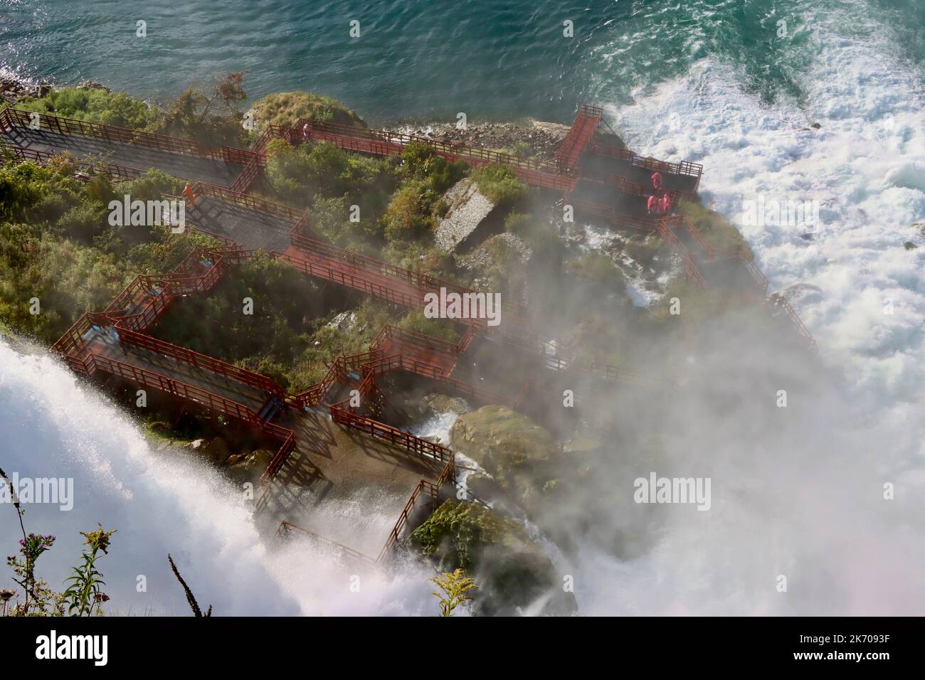 Viewing platforms in the mist below the American Falls at Niagara Falls ...