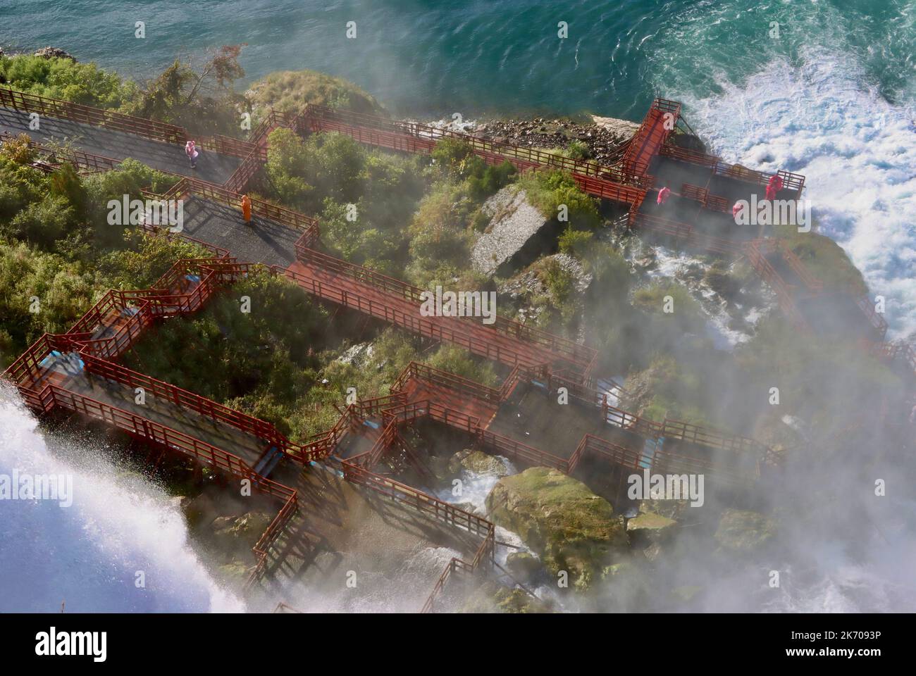 Viewing platforms in the mist below the American Falls at Niagara Falls ...