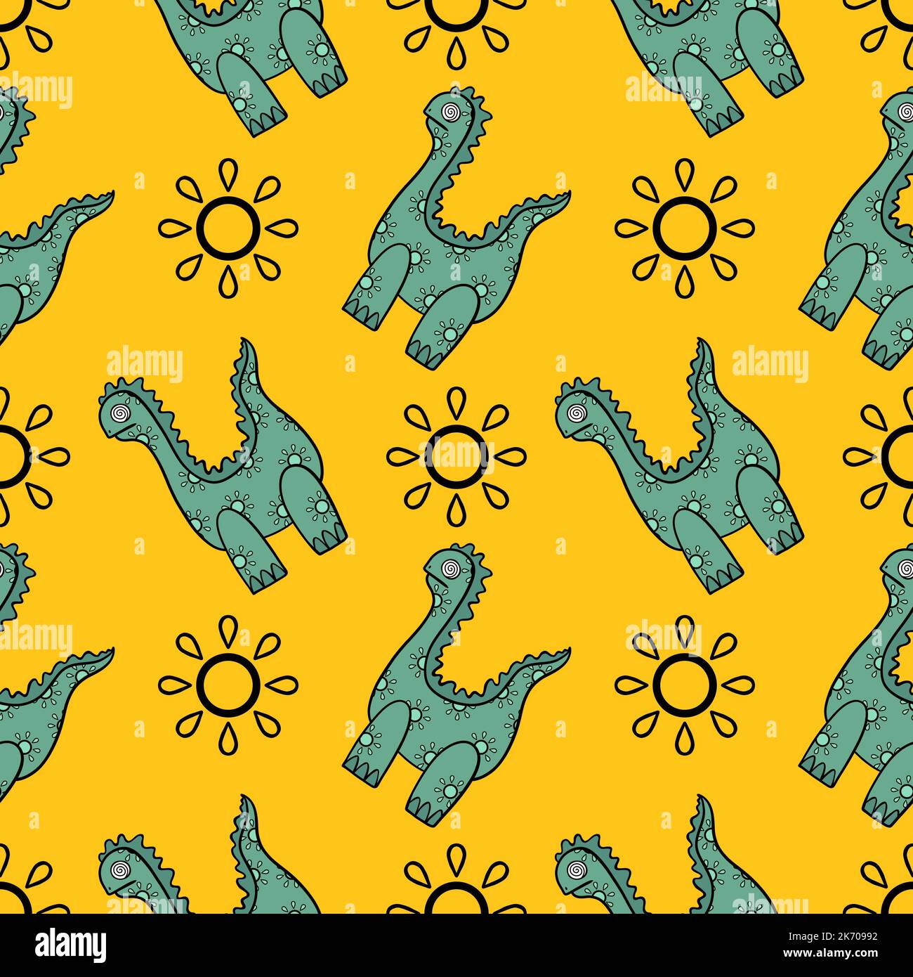 Dinosaur animals seamless cartoon doodle monsters pattern for wrapping ...