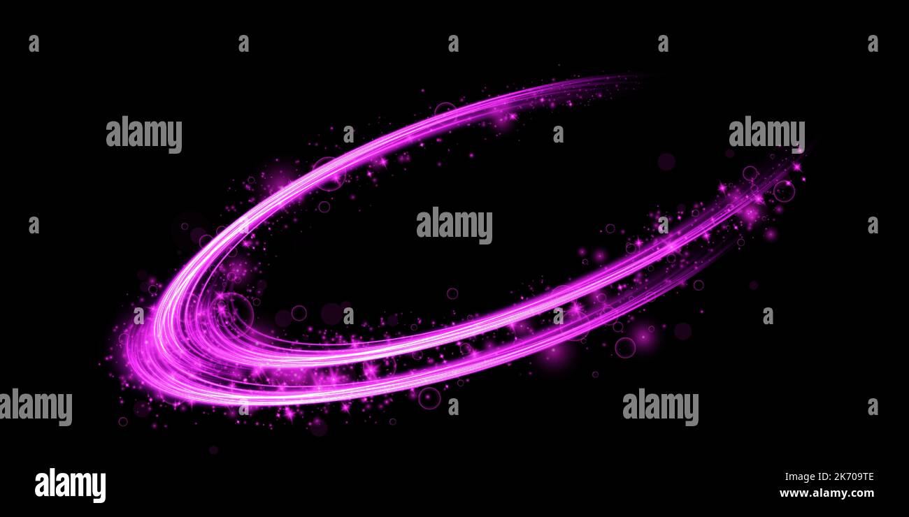 Abstract light lines of movement and speed with purple color sparkles ...