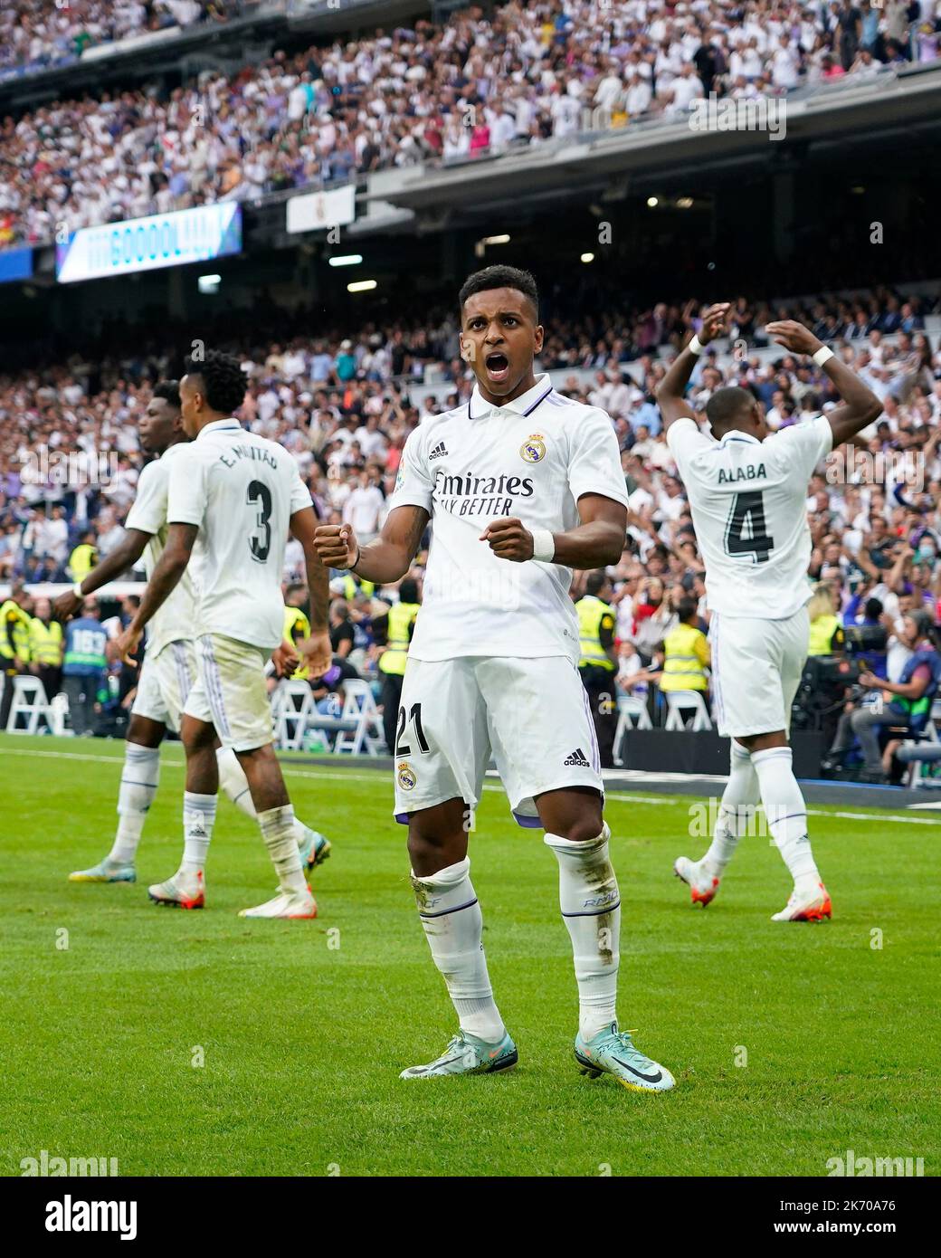 Rodrygo Goes of Real Madrid celebrates after scoring the 3-1 during the ...