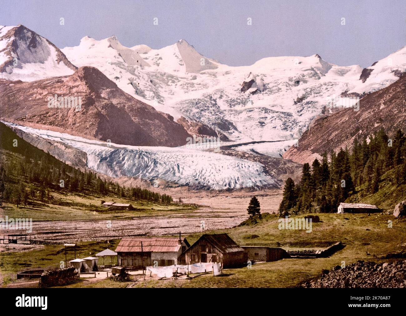 Roseg Glacier and Roseg Hotel, Roseg Valley, Bernina Range, Upper ...