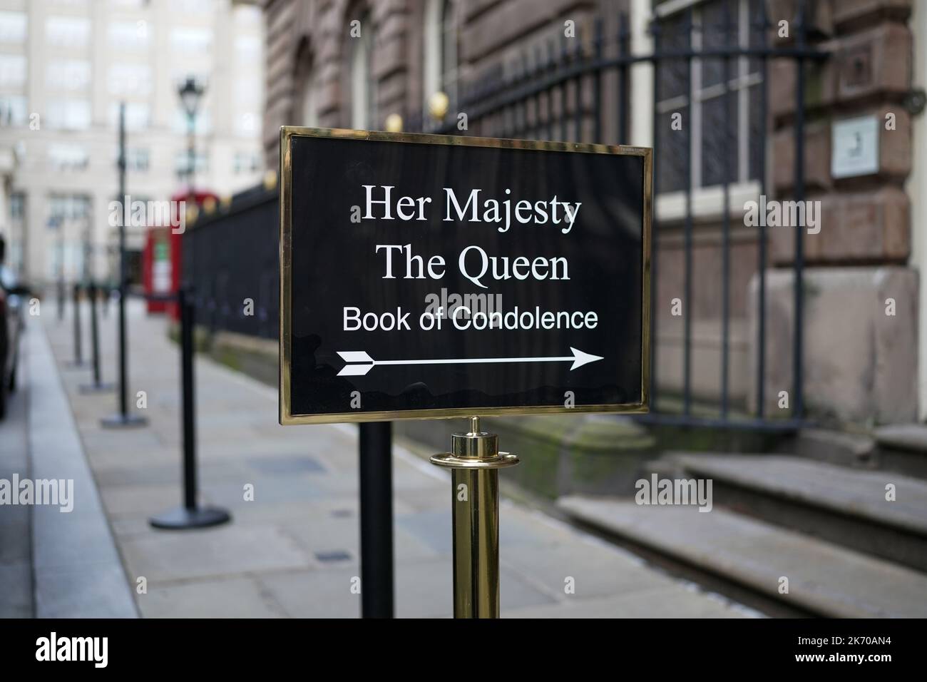 Sign depicting book of condolence for HRH Queen Elizabeths death at ...