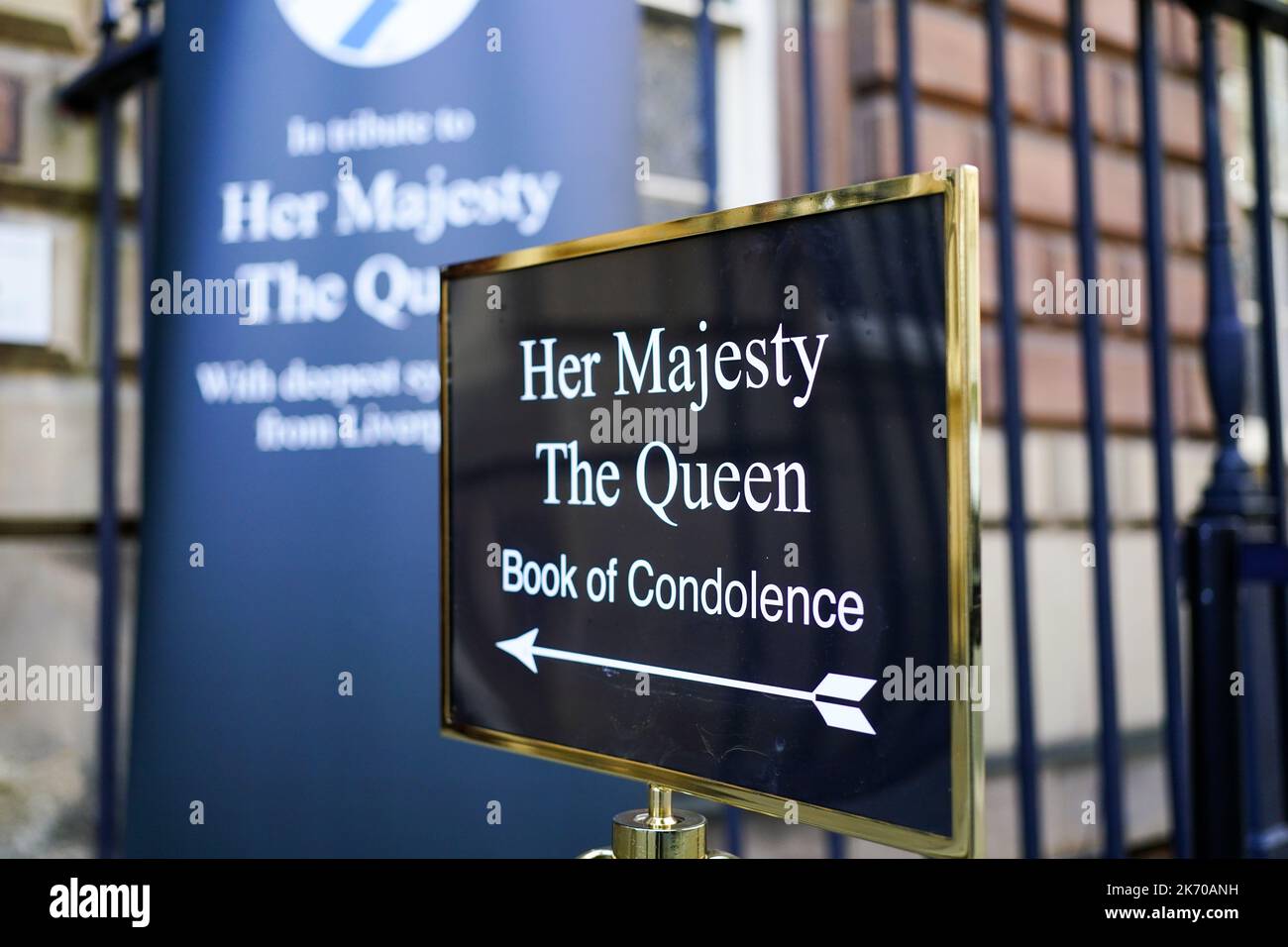 Sign depicting book of condolence for HRH Queen Elizabeths death at ...