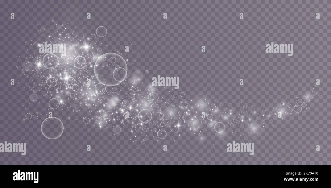 Set of white glowing lights effects isolated on transparent background. Christmas lights. Solar ...