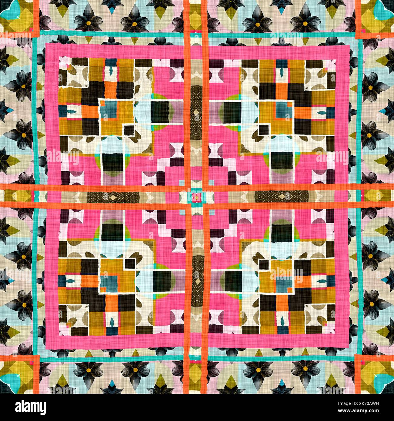 Kitsch pattern geometric retro design in seamless background. Trendy ...