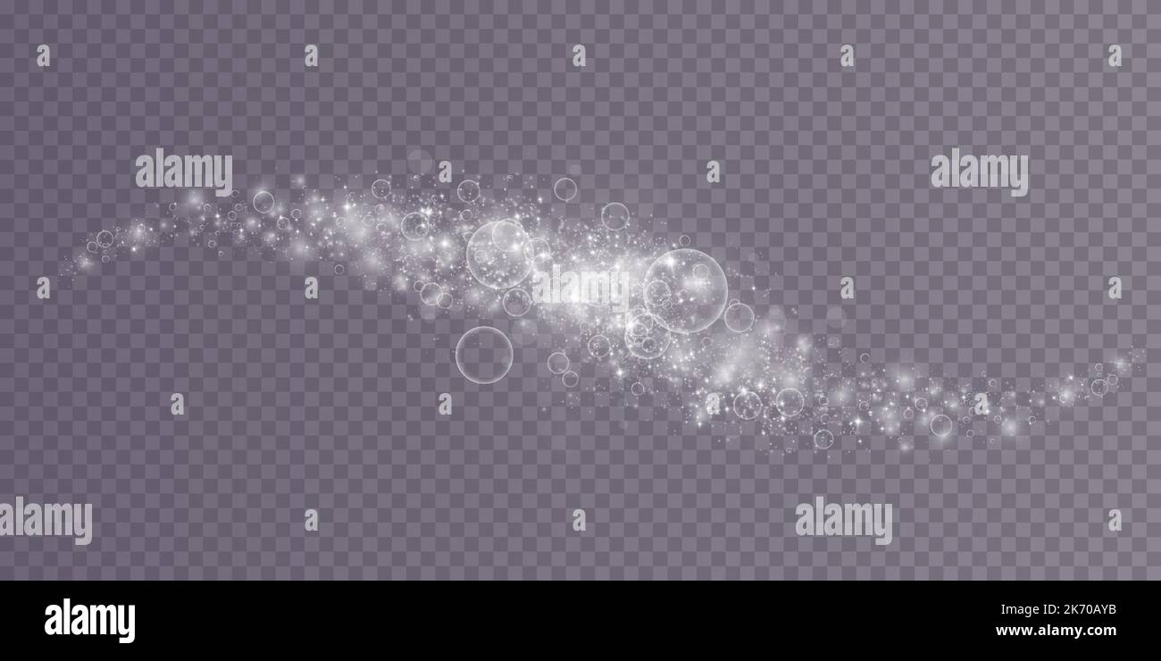 Set of white glowing lights effects isolated on transparent background. Christmas lights. Solar ...