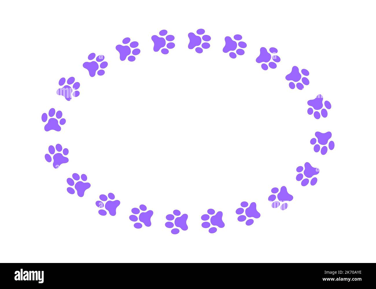 Oval frame with pet paw footprints. Cute template for dog or cat photo ...