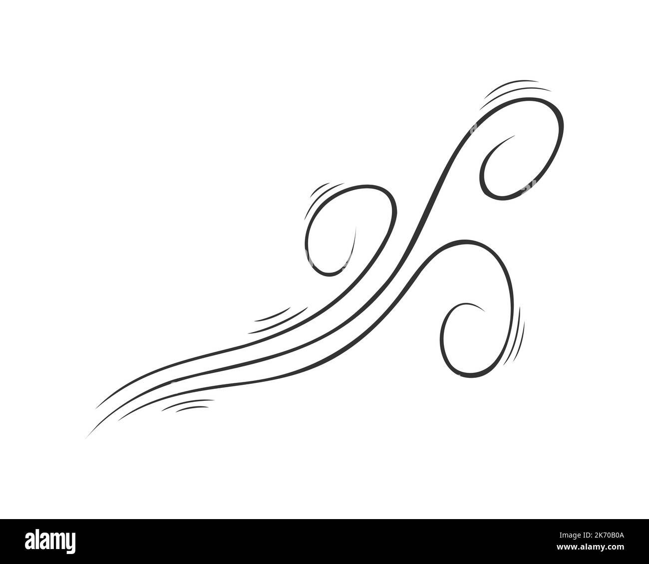 Wind blow icon in doodle style. Hand drawn pictogram of wave, air flow ...