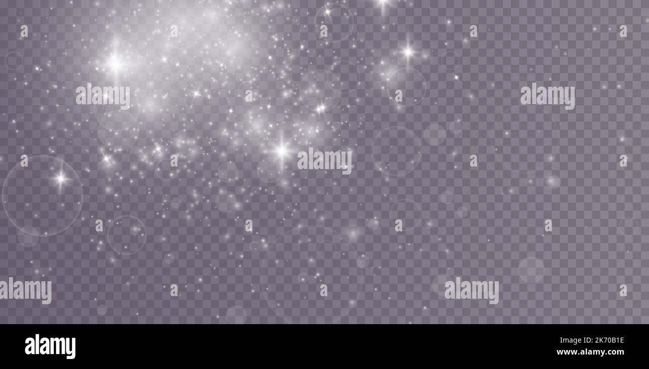 Set of white glowing lights effects isolated on transparent background. Christmas lights. Solar ...