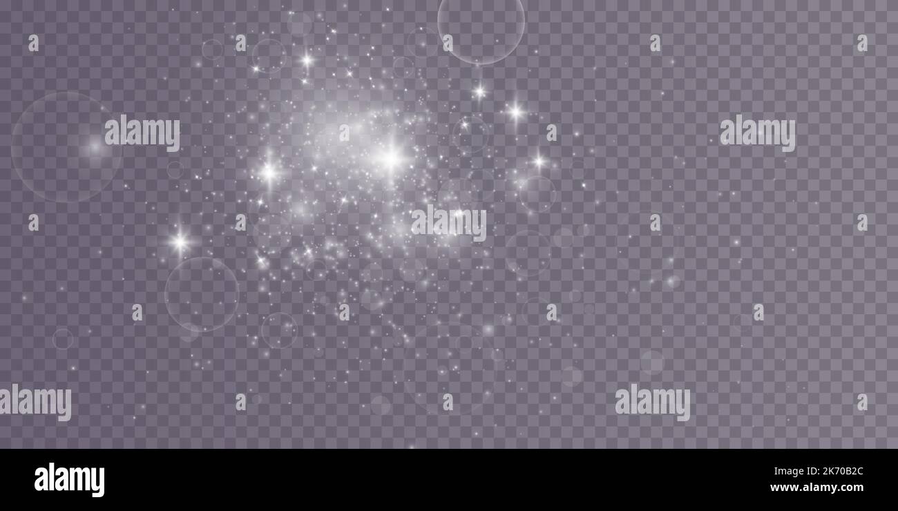 Set of white glowing lights effects isolated on transparent background. Christmas lights. Solar ...