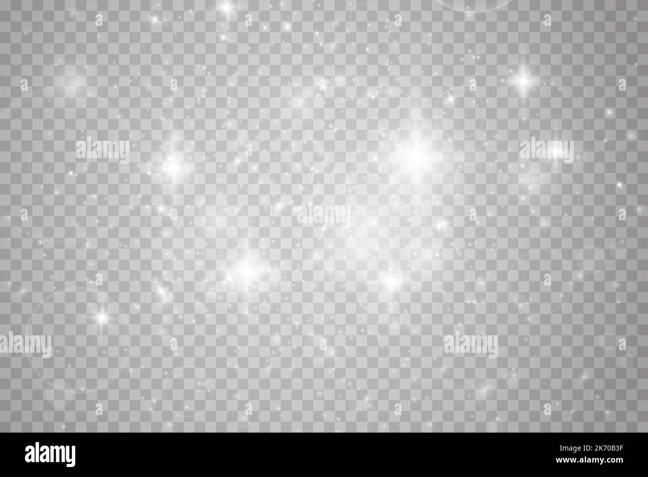 Set of white glowing lights effects isolated on transparent background. Christmas lights. Solar ...