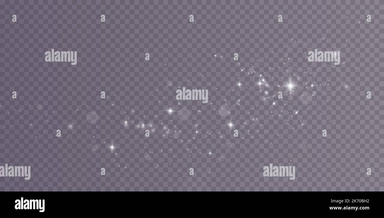 Set of white glowing lights effects isolated on transparent background. Christmas lights. Solar ...