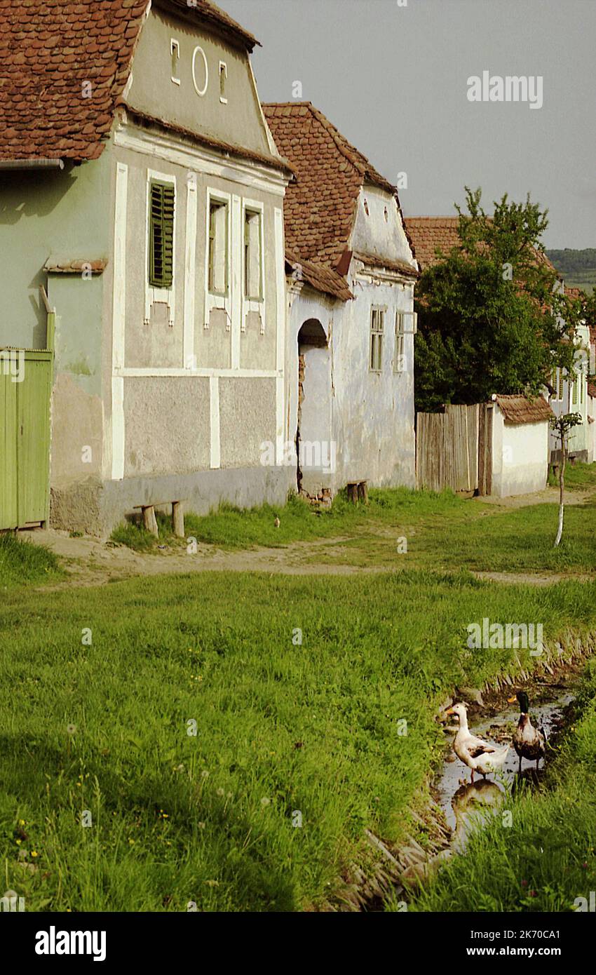 Old adjoined Saxon houses in Brasov County, Romania, approx. 2000 Stock ...