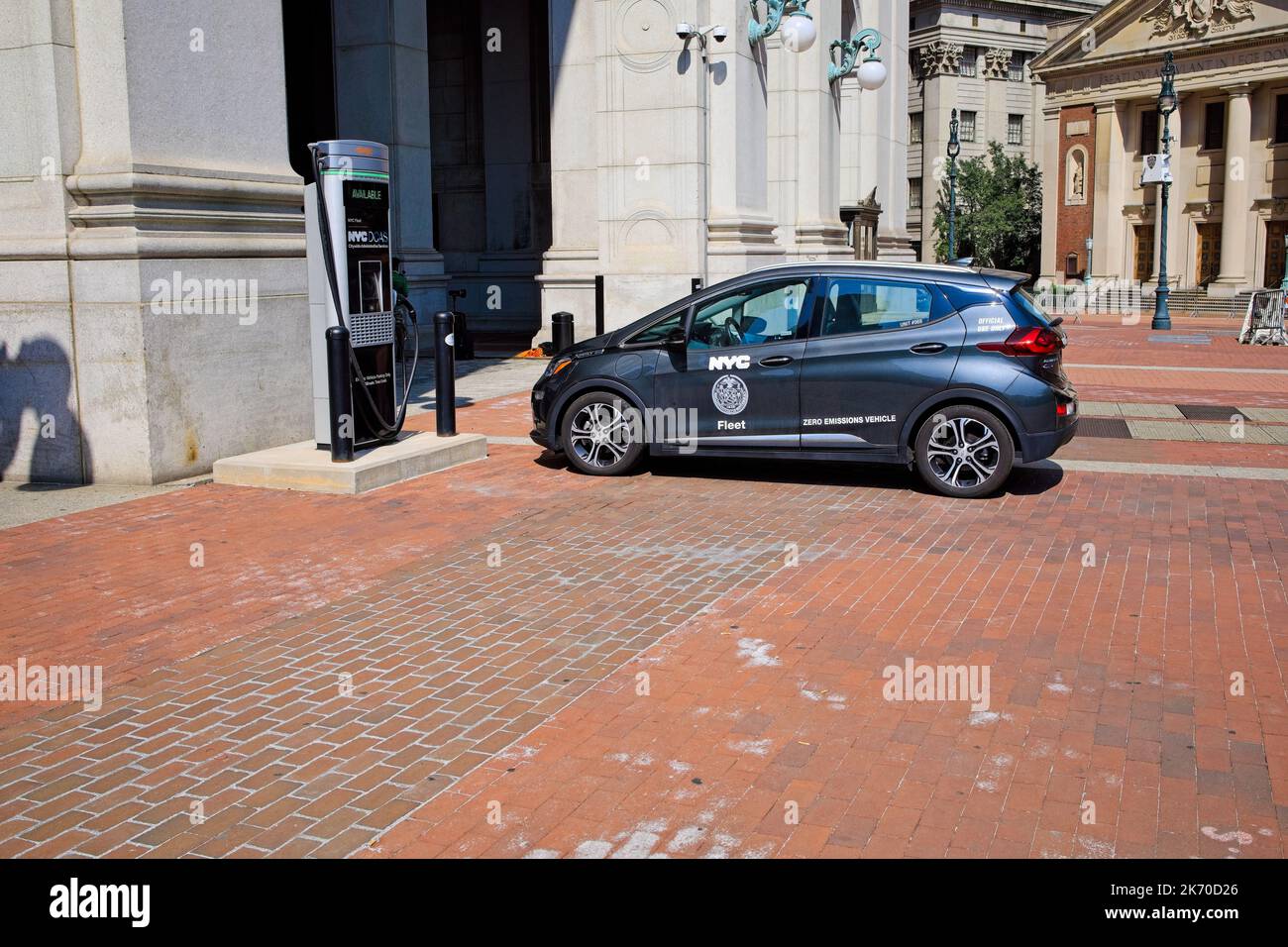 New York, NY, USA - Oct 16, 2022: A small government electric vehicle ...