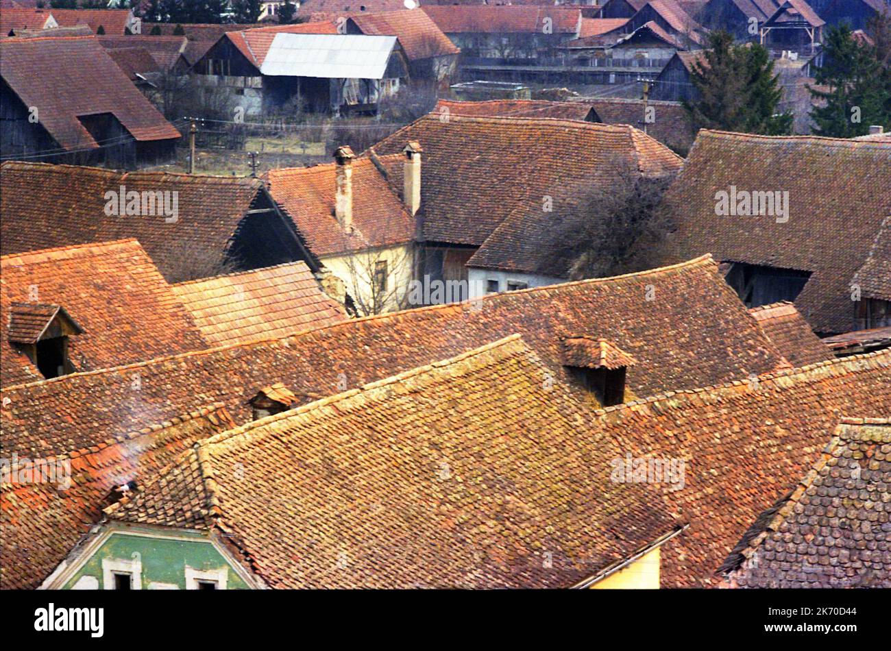 Tiled roof of Saxon houses in Cata, Brasov County, Romania, approx ...