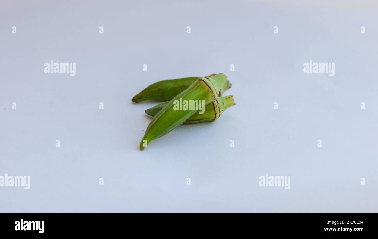 Top of view of okras. Isolated on white background Stock Photo - Alamy