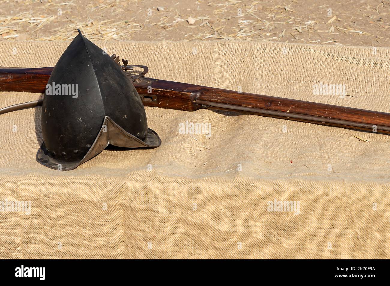 outdoor set with a morion and arquebus of spanish soldier from the ...