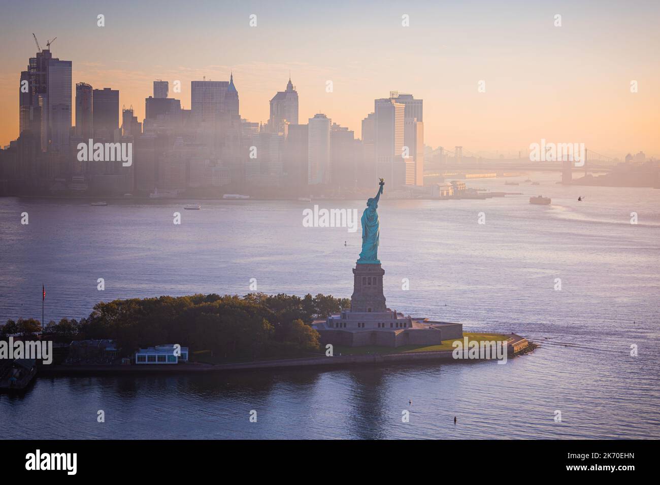 Statue of Liberty National Monument Aerial Manhattan Backdrop Stock ...