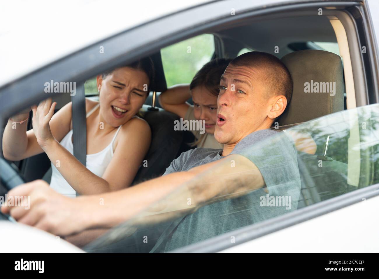 Shocked family frightened of accident during driving Stock Photo - Alamy