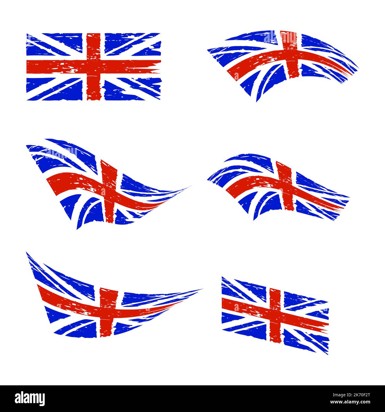 Wavy United Kingdom flag set. Red and blue distorted grunge British ...