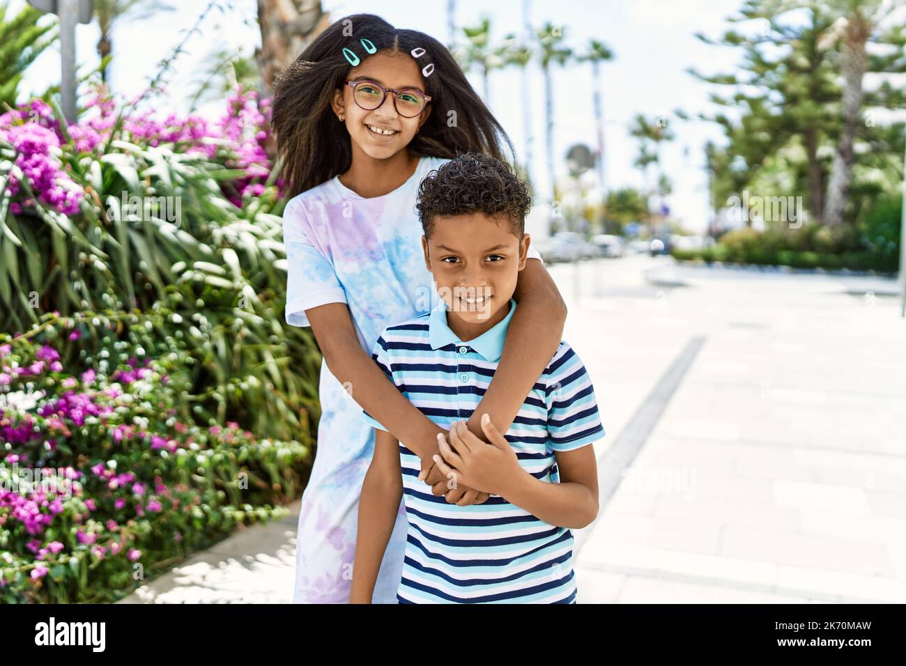 African american brother and sister smiling happy outdoors. Black ...