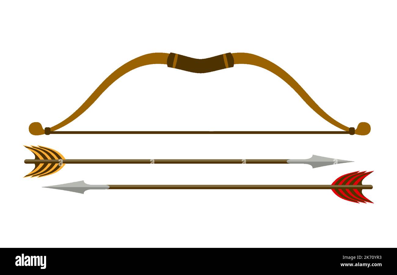 Wooden hunting bow arrow sharp flat set. Hunting military equipment ...