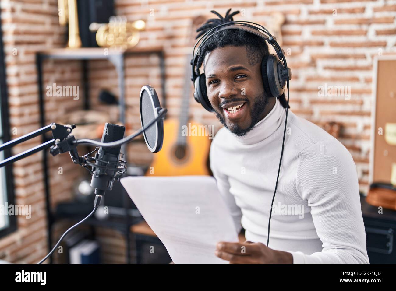 African american woman artist singing song at music studio Stock Photo ...