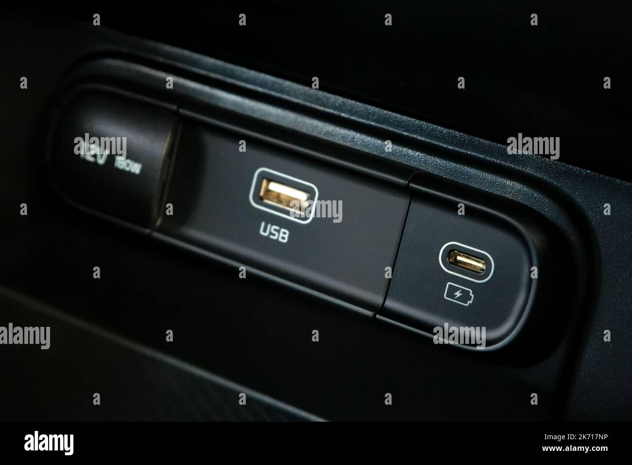 Close up aux, usb and type-c input in modern car Stock Photo - Alamy