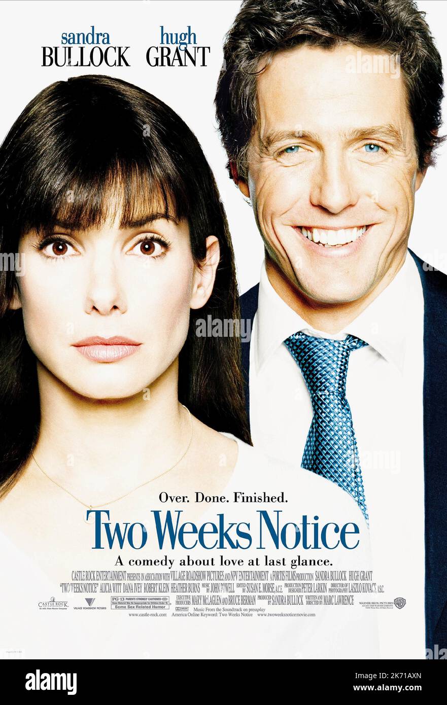SANDRA BULLOCK, HUGH GRANT POSTER, TWO WEEKS NOTICE, 2002 Stock Photo ...