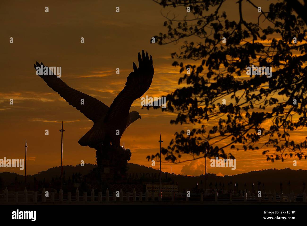 Silhouette of Majestic Eagle Statue symbol of Langkawi Island during ...