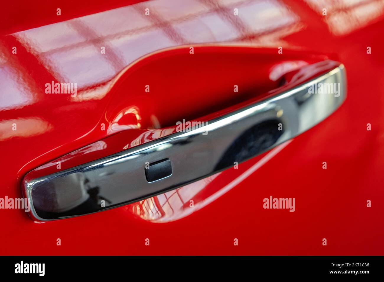 Close up of door handle of modern luxury car with in showroom Stock ...