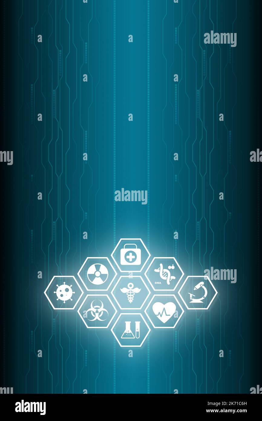 Blue and white futuristic medical or biotech background with hud ...