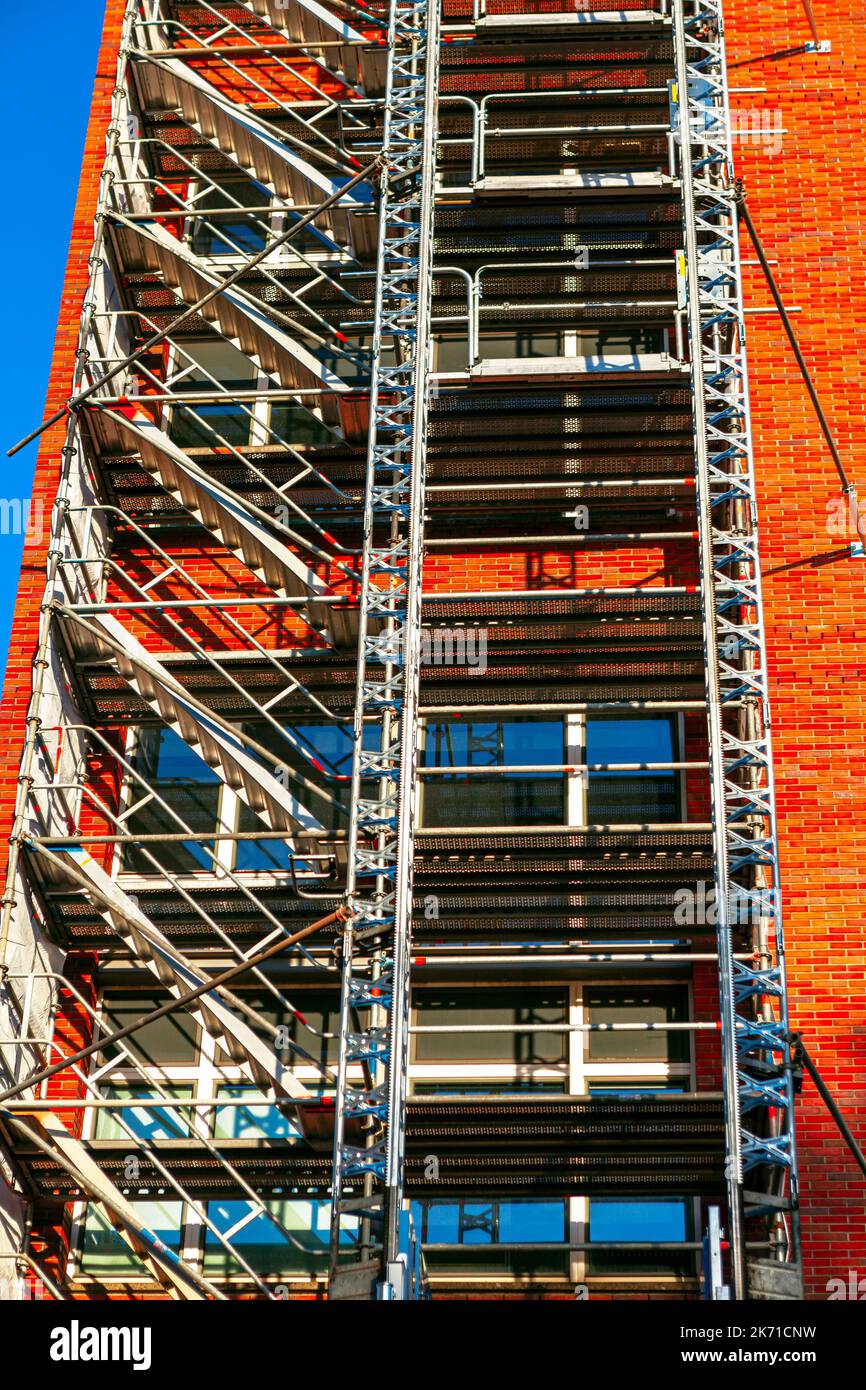 External steel staircase . Exterior stairs and brick wall Stock Photo ...