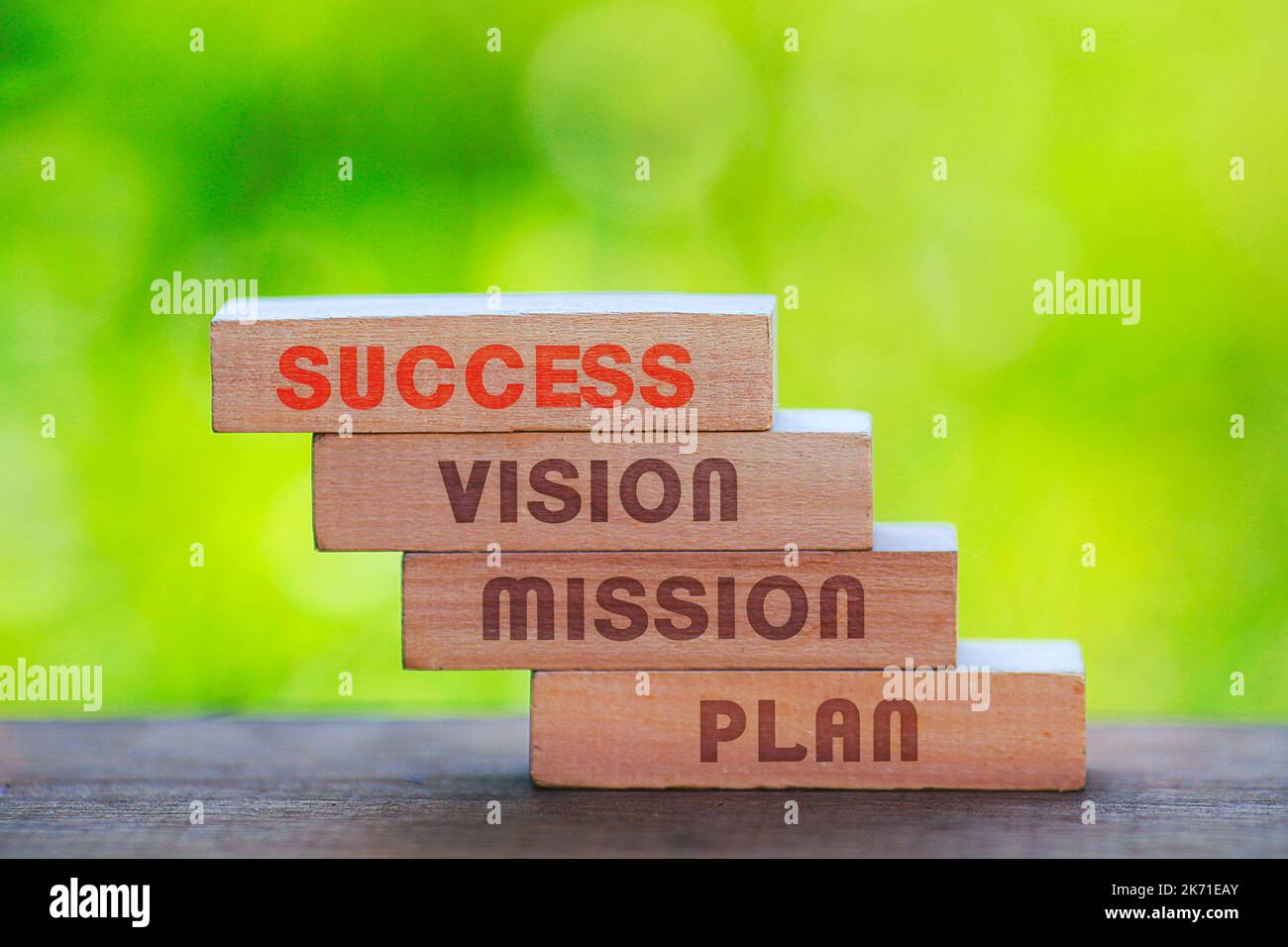 Successful steps on wooden block. PLAN MISSION VISION SUCCESS Stock ...